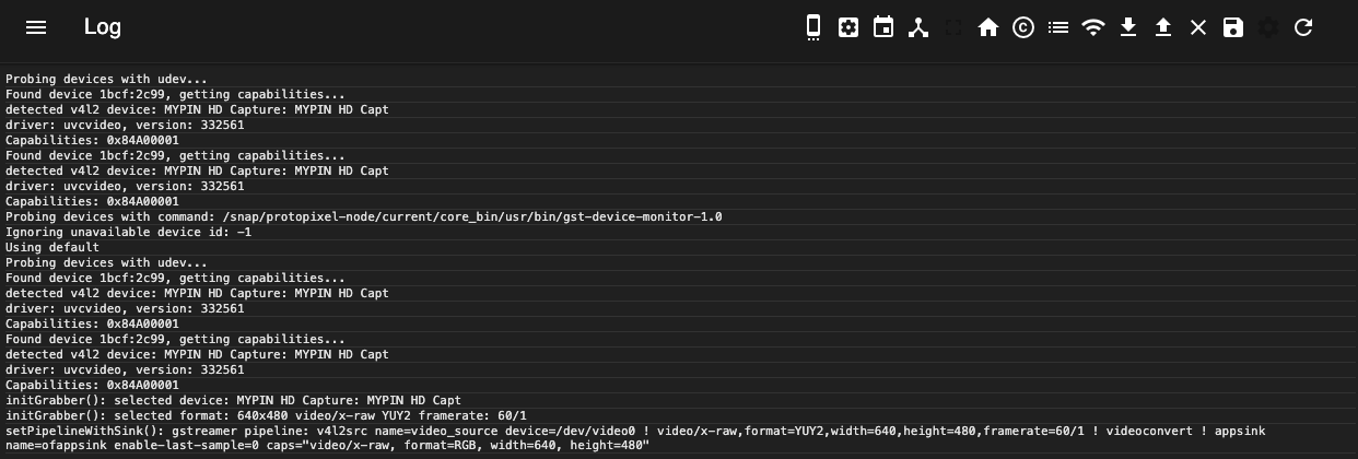 Video Input Configuration With Logs In The Node Web App Protopixel 3676